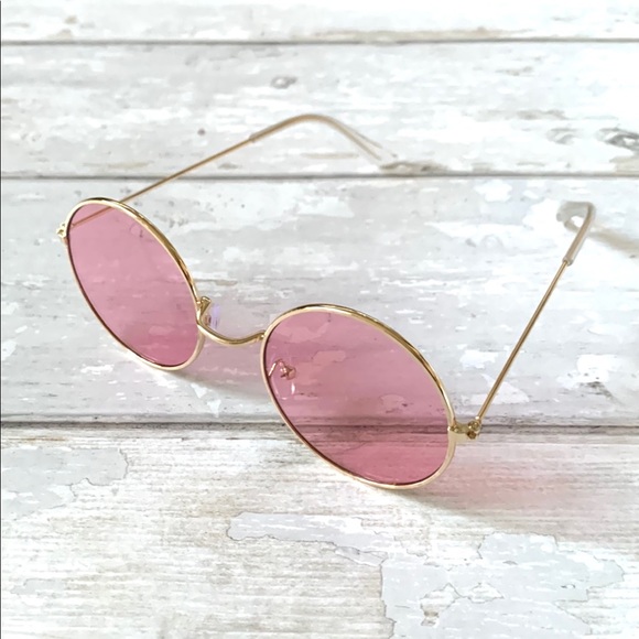 Brandy Melville | Accessories | Womens Pink Tinted Retro Round Gold ...